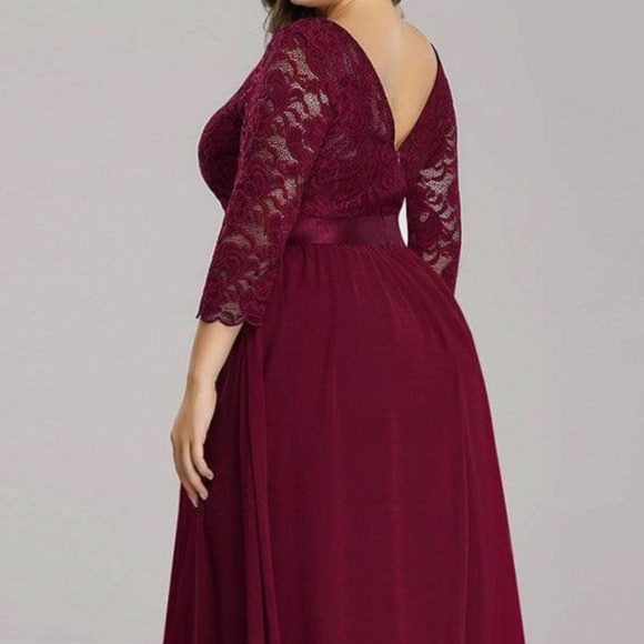 Ever Pretty | Dresses | Everpretty Burgundy Lace Long Dress Vback ...